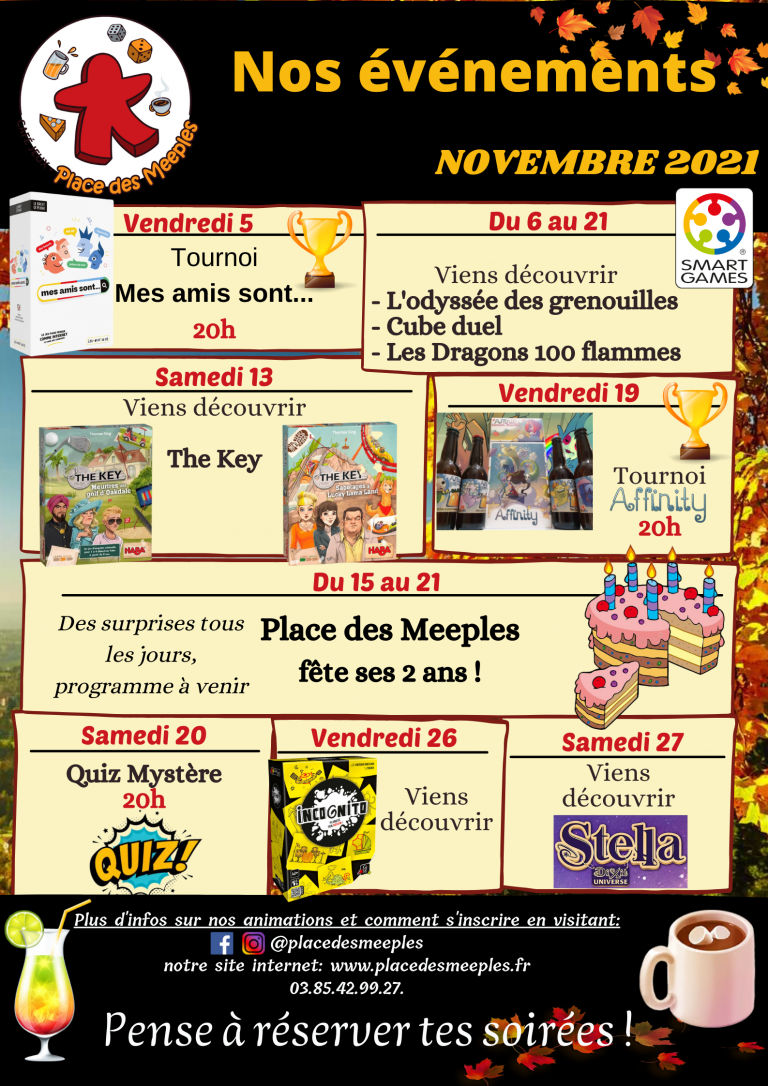 Calendrier animation Novembre 2021 - Place des Meeples