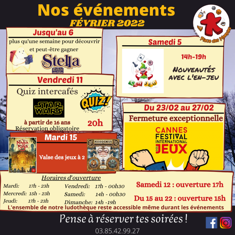 Calendrier animation Février 2022 - Place des Meeples