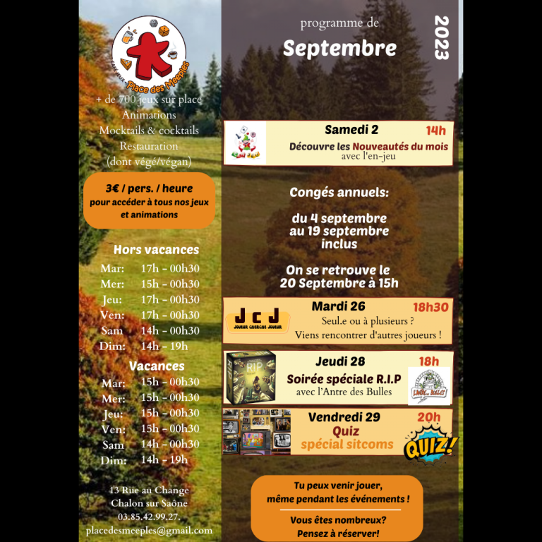 Programme de Septembre - Place des Meeples