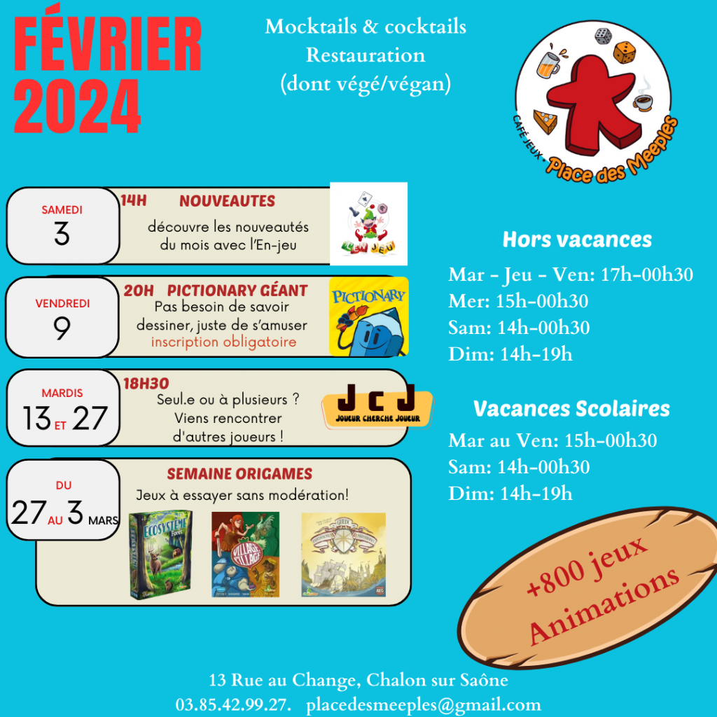 Calendrier animation Février 2022 - Place des Meeples
